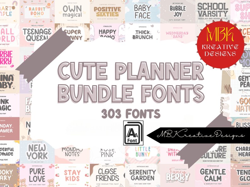 303 Fonts - Cute Planner Fonts Bundle - Etsy
