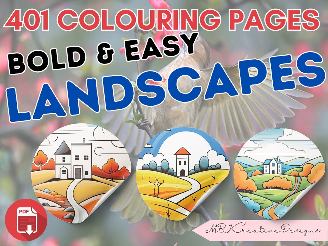 401 Bold and Easy Landscape Coloring Pages for Kids and Adults - Etsy