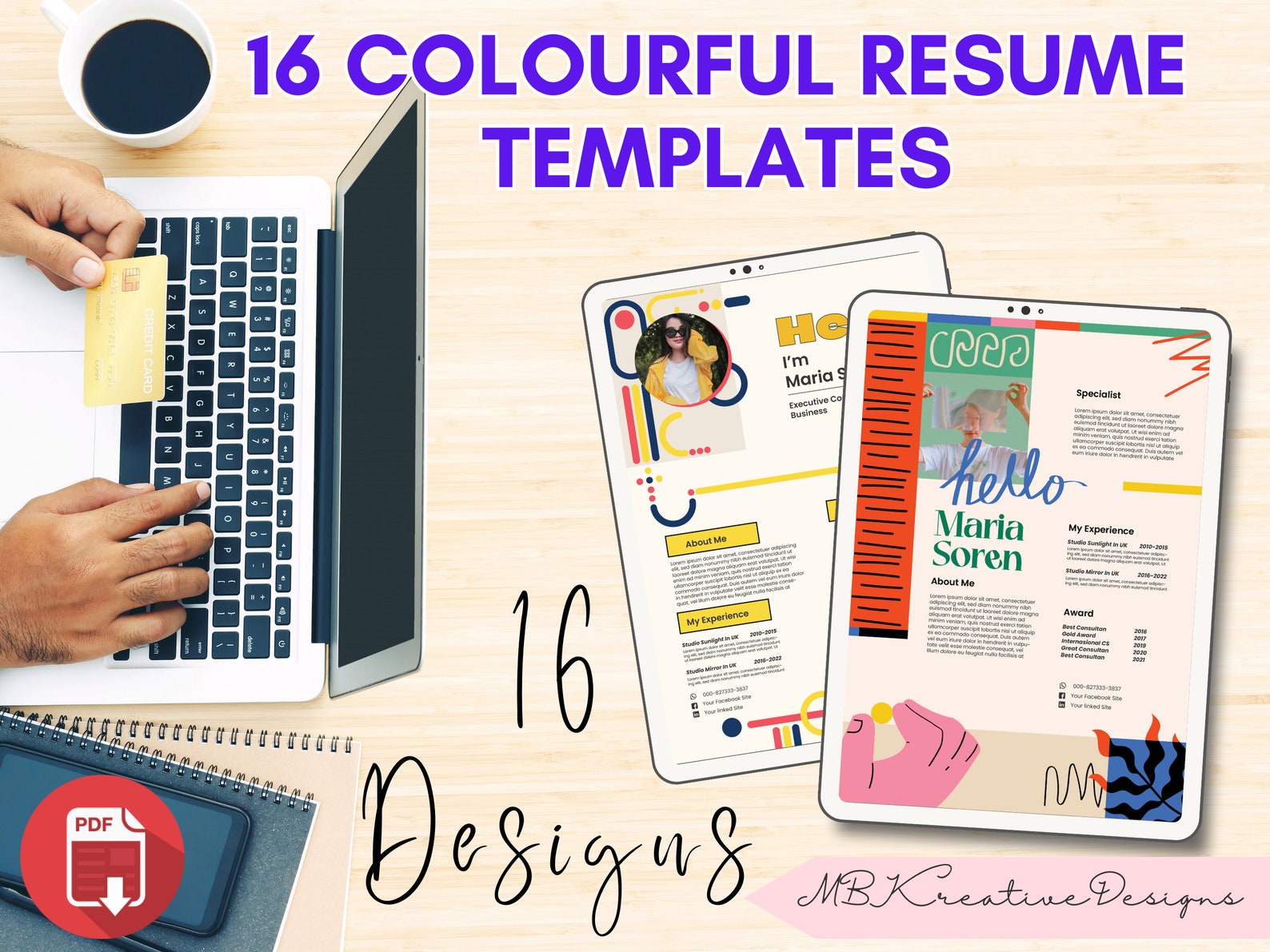16 Colourful CV Resume Templates - Etsy