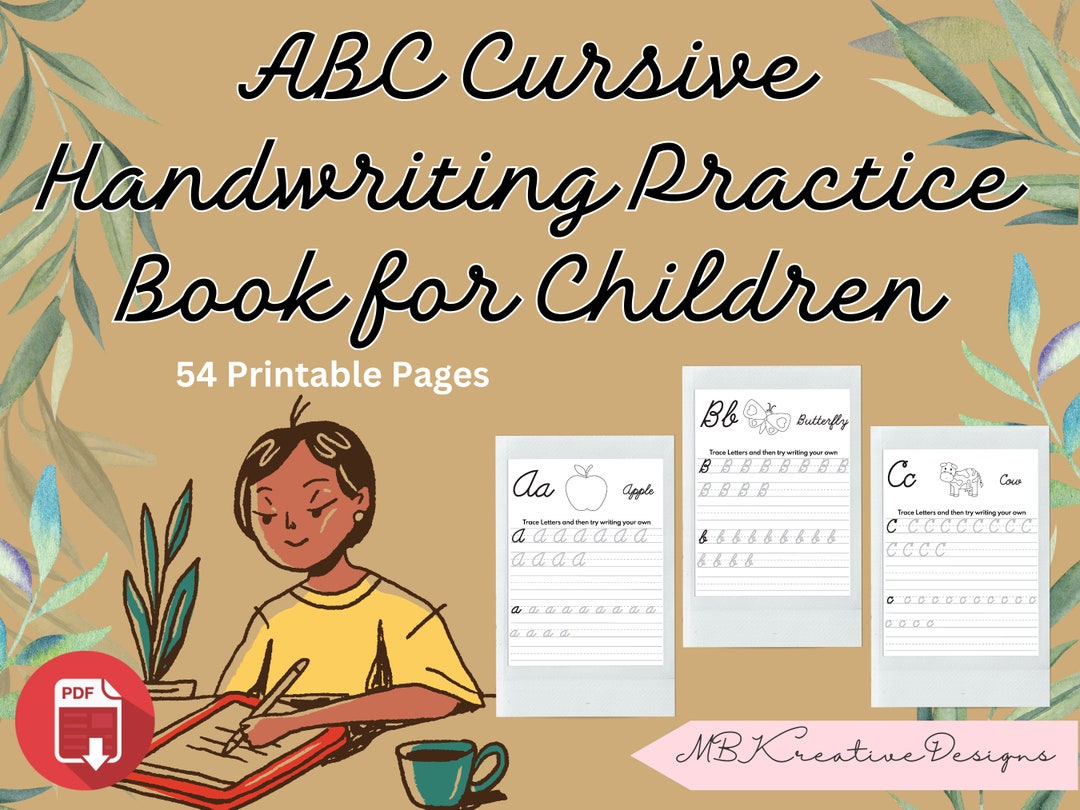 54 Pages - ABC Cursive Handwriting Practice Book for Children - Etsy