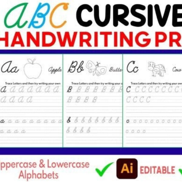 54 Pages Abc Cursive Handwriting Practice Book for Children - Etsy