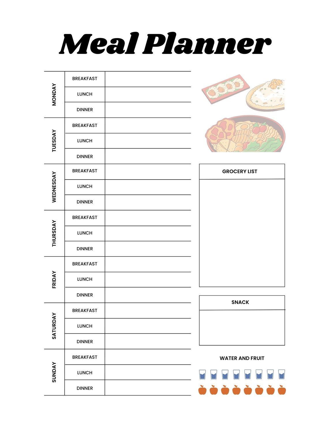 Editable Meal Planner Calorie Tracker Habit Tracker Digital Meal Food ...