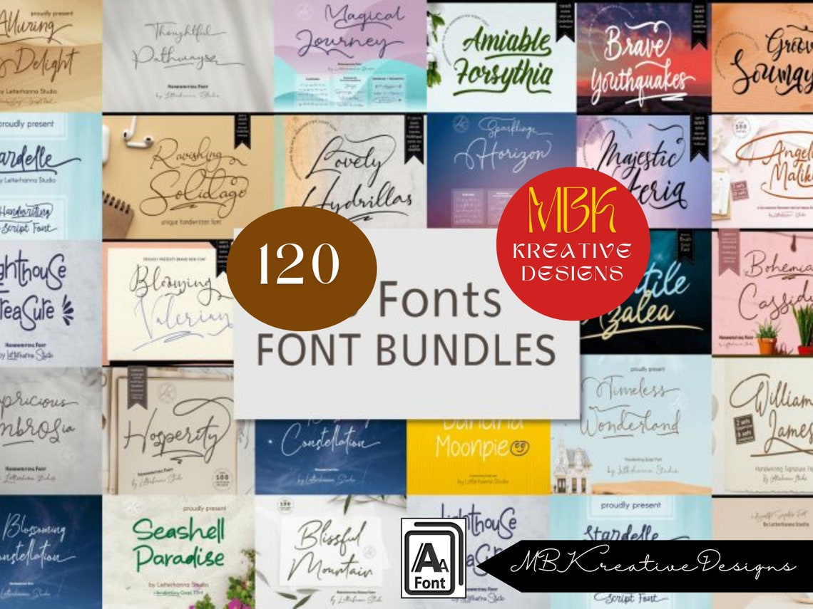 120 Fonts - Handwritten Font Bundle - Etsy