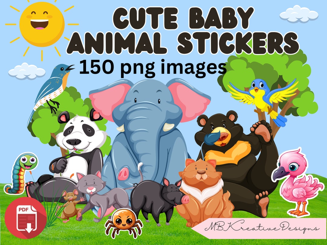 150+ Cute Baby Animals Stickers Printable Graphic Illustrations - Etsy
