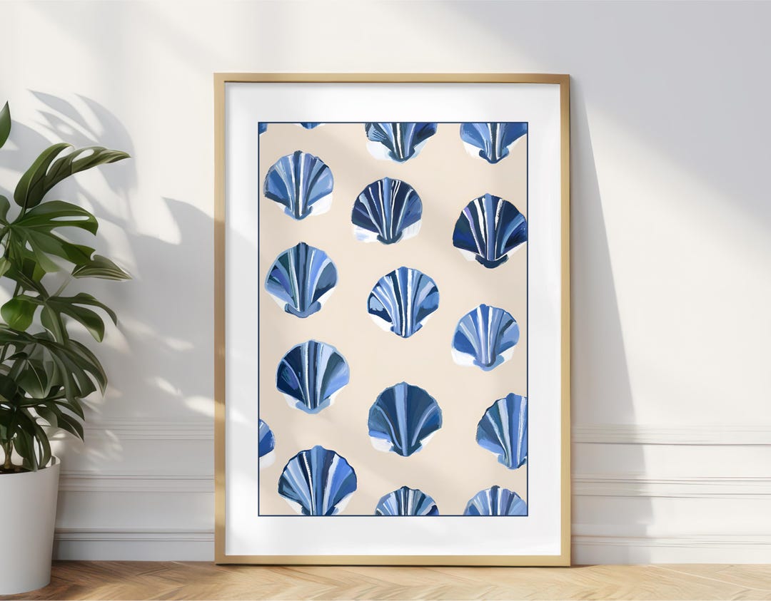 Blue Seashell Art Print, Coastal Beach House Decor - Etsy
