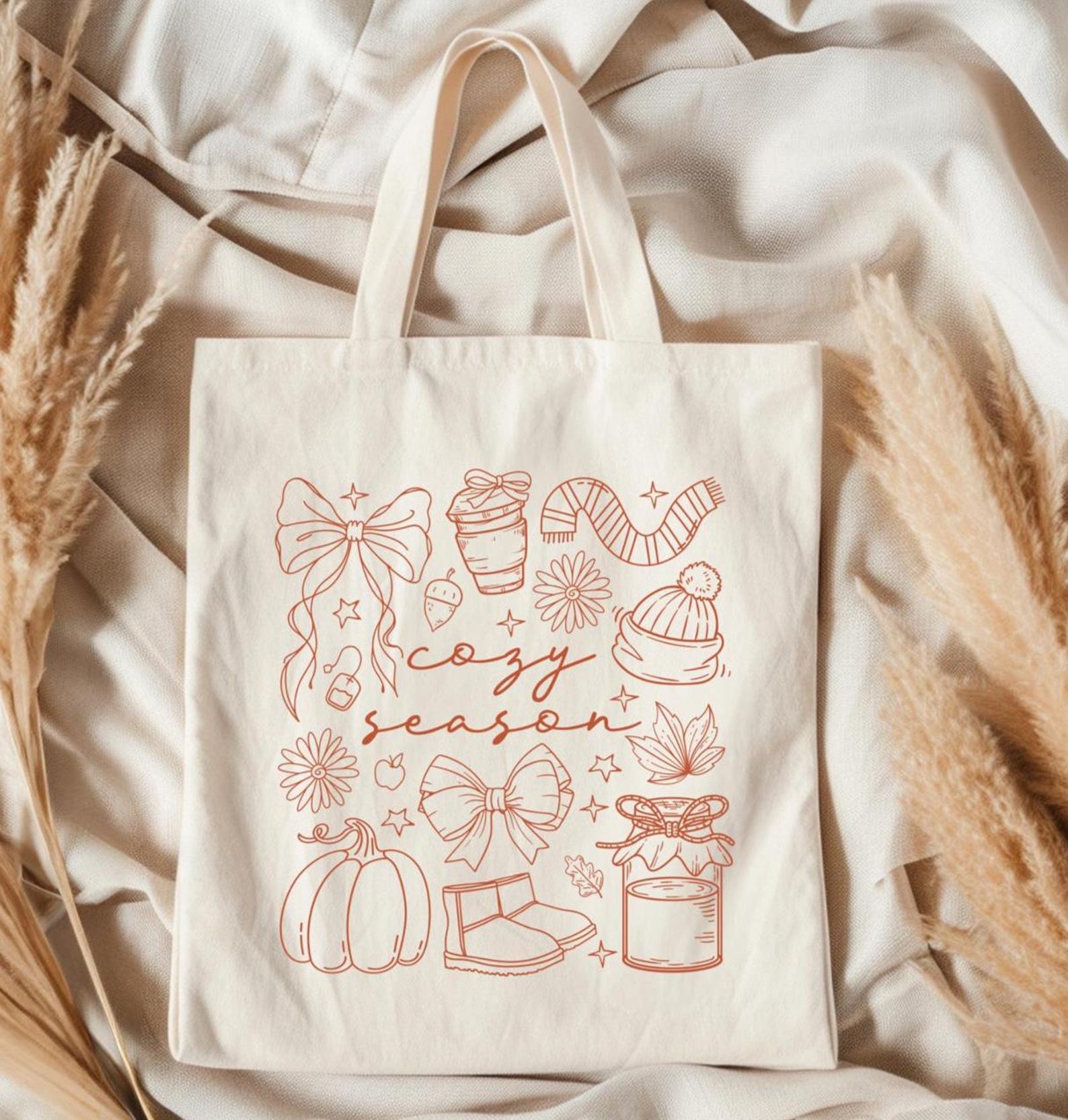 Cozy Fall Vibes Tote Bag: Autumn Doodle Design - Etsy