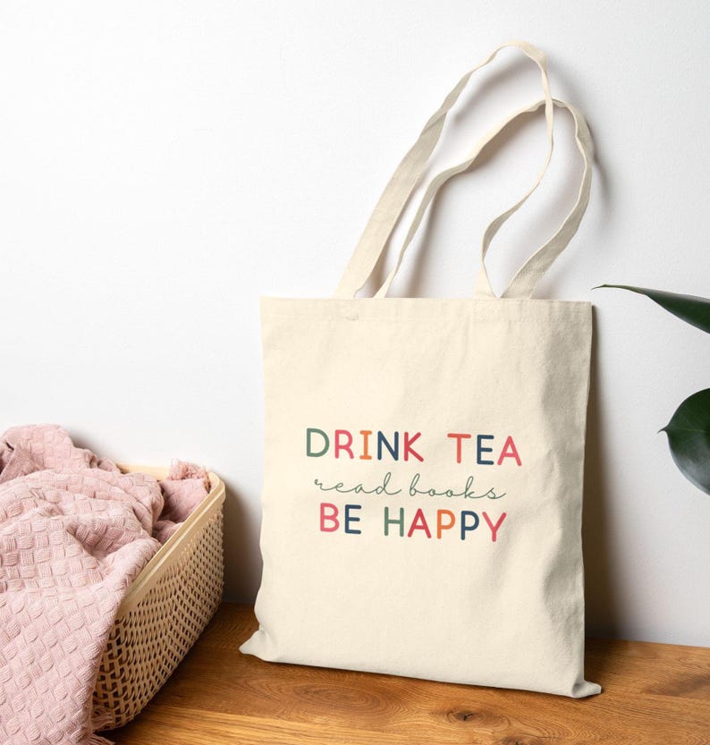Drink Tea Read Books Be Happy Cotton Canvas Tote Bag - Etsy