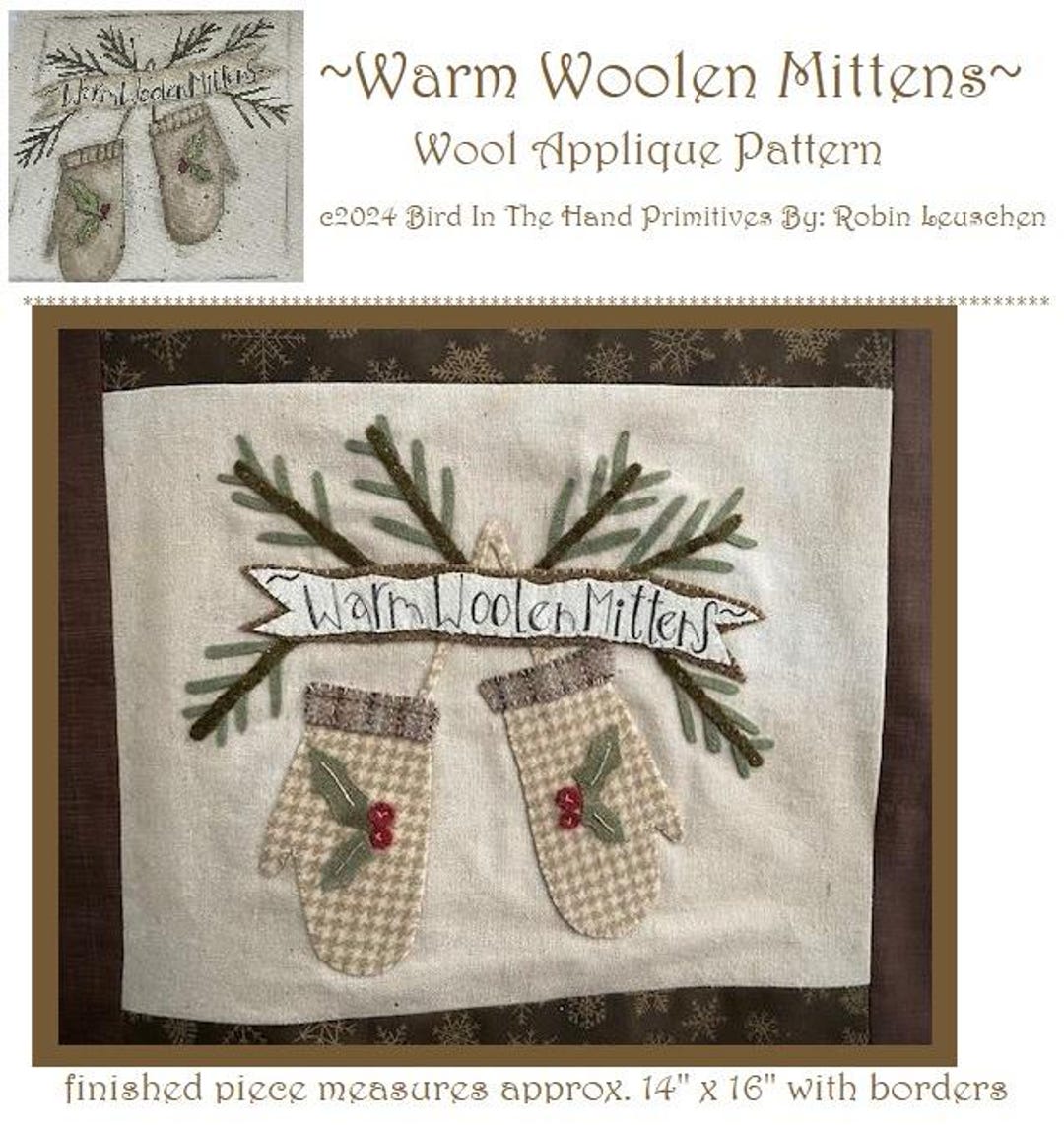 Warm Woolen Mittens Wool Applique Pattern - Etsy
