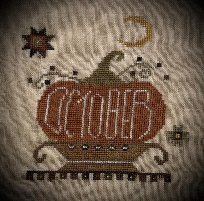 October Pumpkin Cross Stitch Paper Pattern - Etsy
