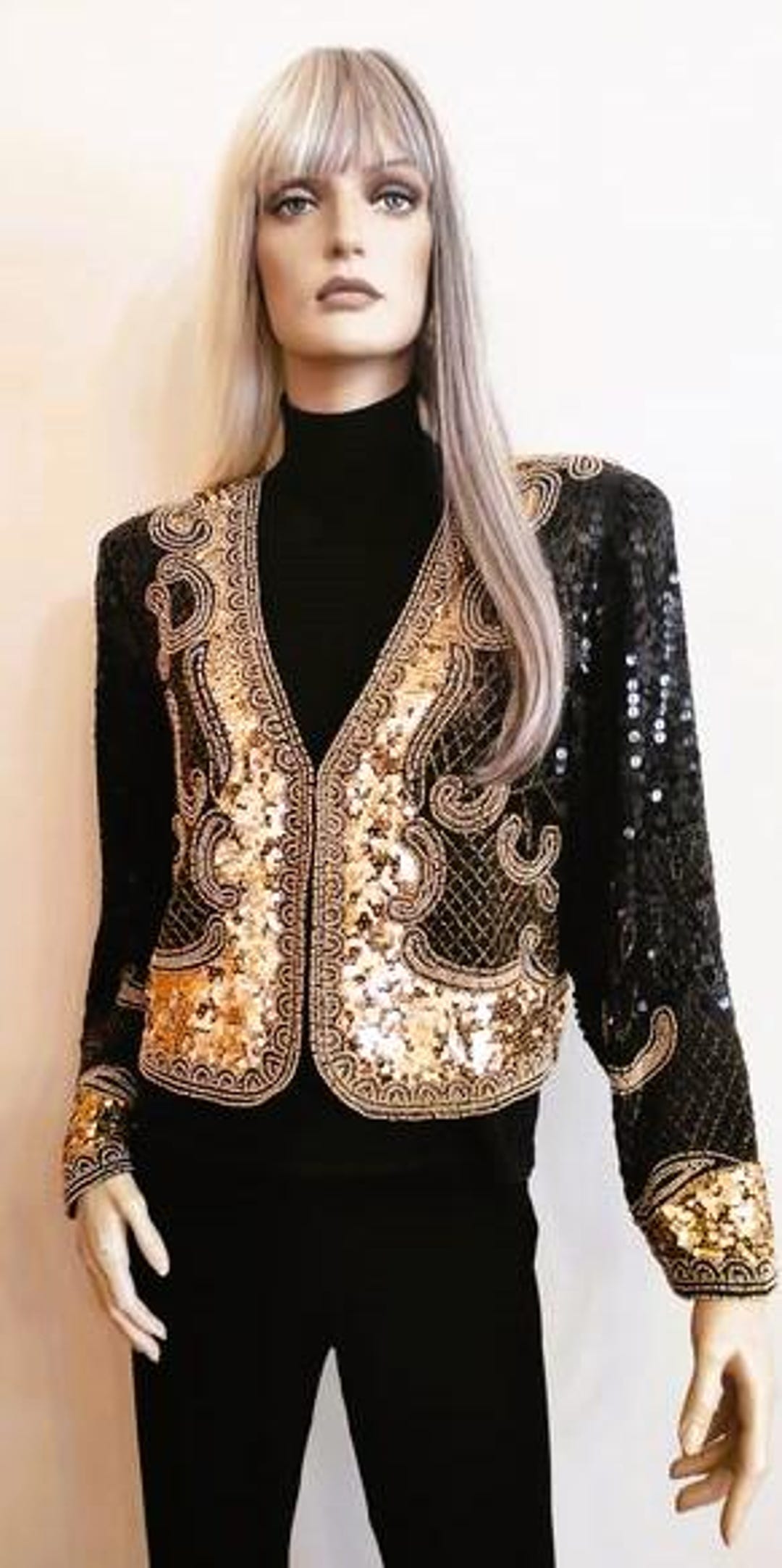 Vintage Sequin Jacket, Silk Jacket With Pearls and Sequins, 80s Look ...