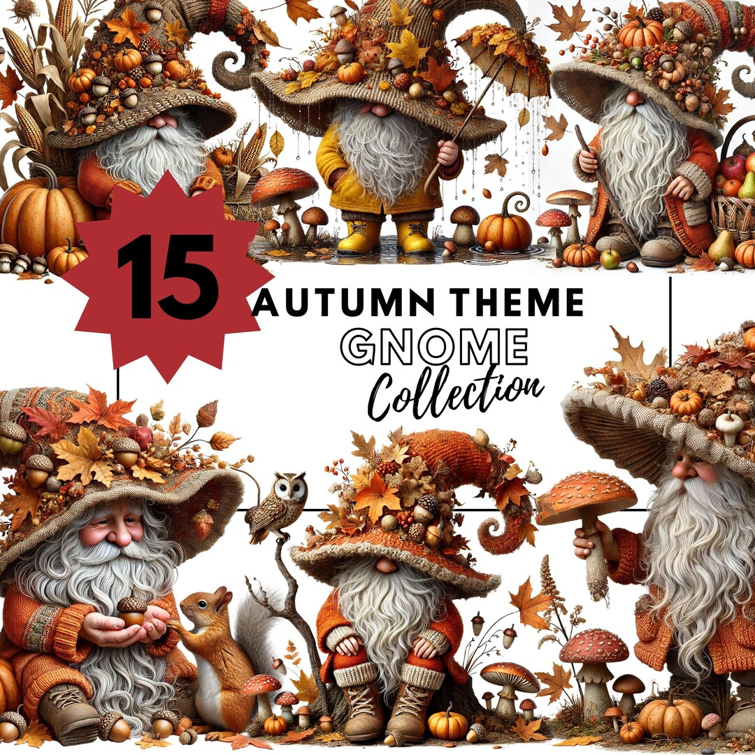 Autumn Gnome Clipart Bundle: Fall PNG Illustrations (digital Download ...