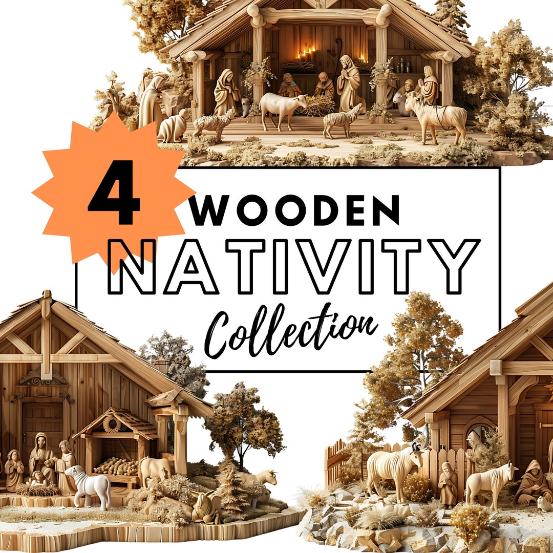 Carved Wood Nativity Scene Clipart - Rustic Christmas Collection - Etsy