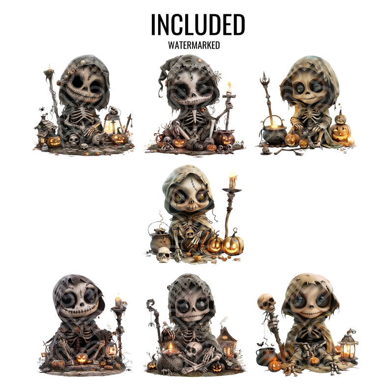 Chibi Halloween Skeletons Clipart - Cute Spooky Skeletons, Halloween ...