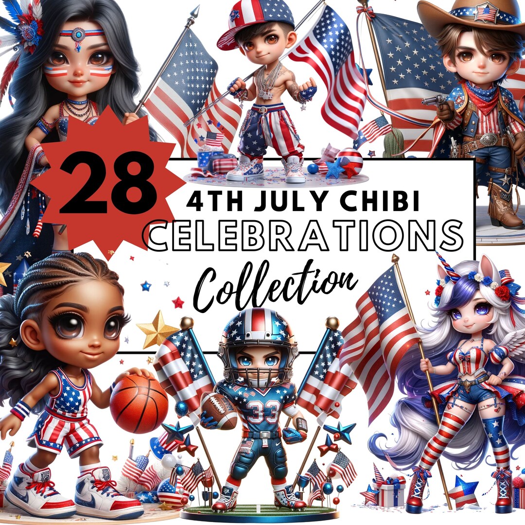 Chibi 4th of July Celebrations Clip Art | 28 Patriotic Chibi Characters ...