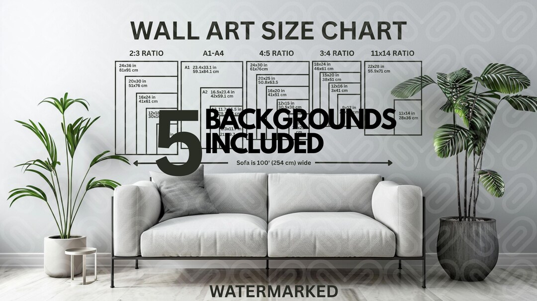 Wall Art Size Chart Mockup Bundle | Printable Wall Art Guide | Frame ...