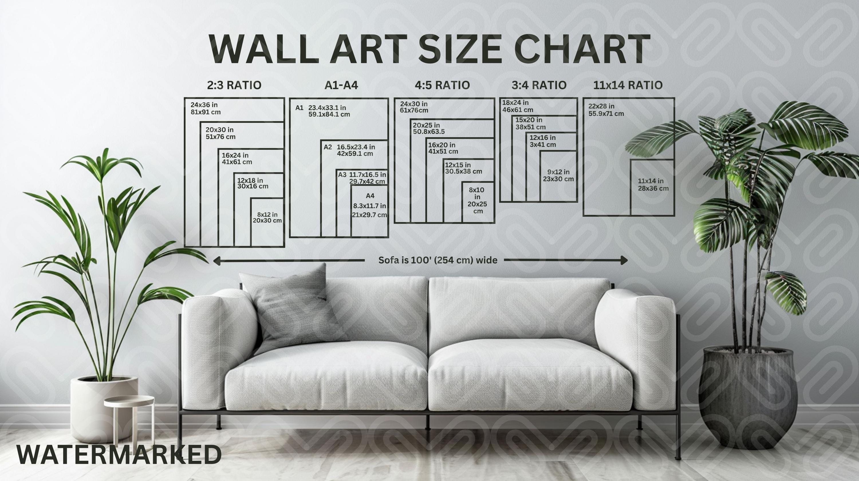 Wall Art Size Chart Mockup Bundle: Frame Ratio Guide (digital Download ...