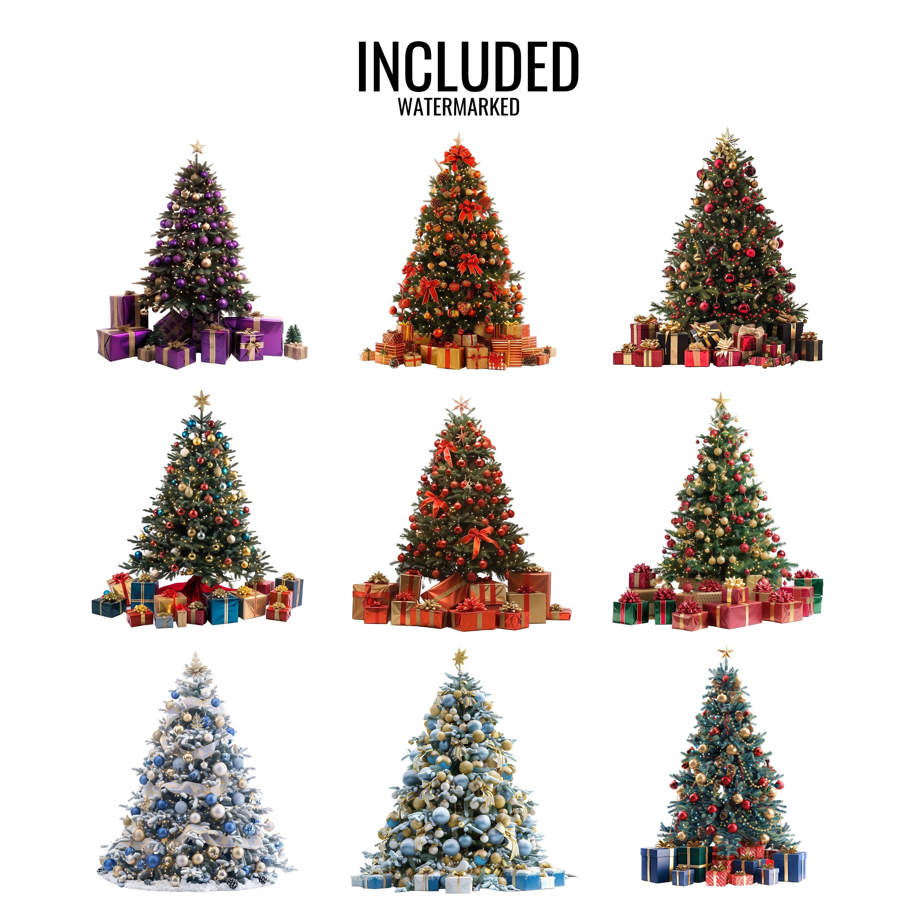 Realistic Christmas Trees Clipart - Decorated Holiday Trees, Festive ...