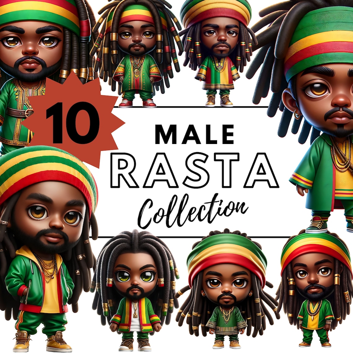 Rastafarian Men Chibi Clipart - Colorful Rasta Collection - Etsy