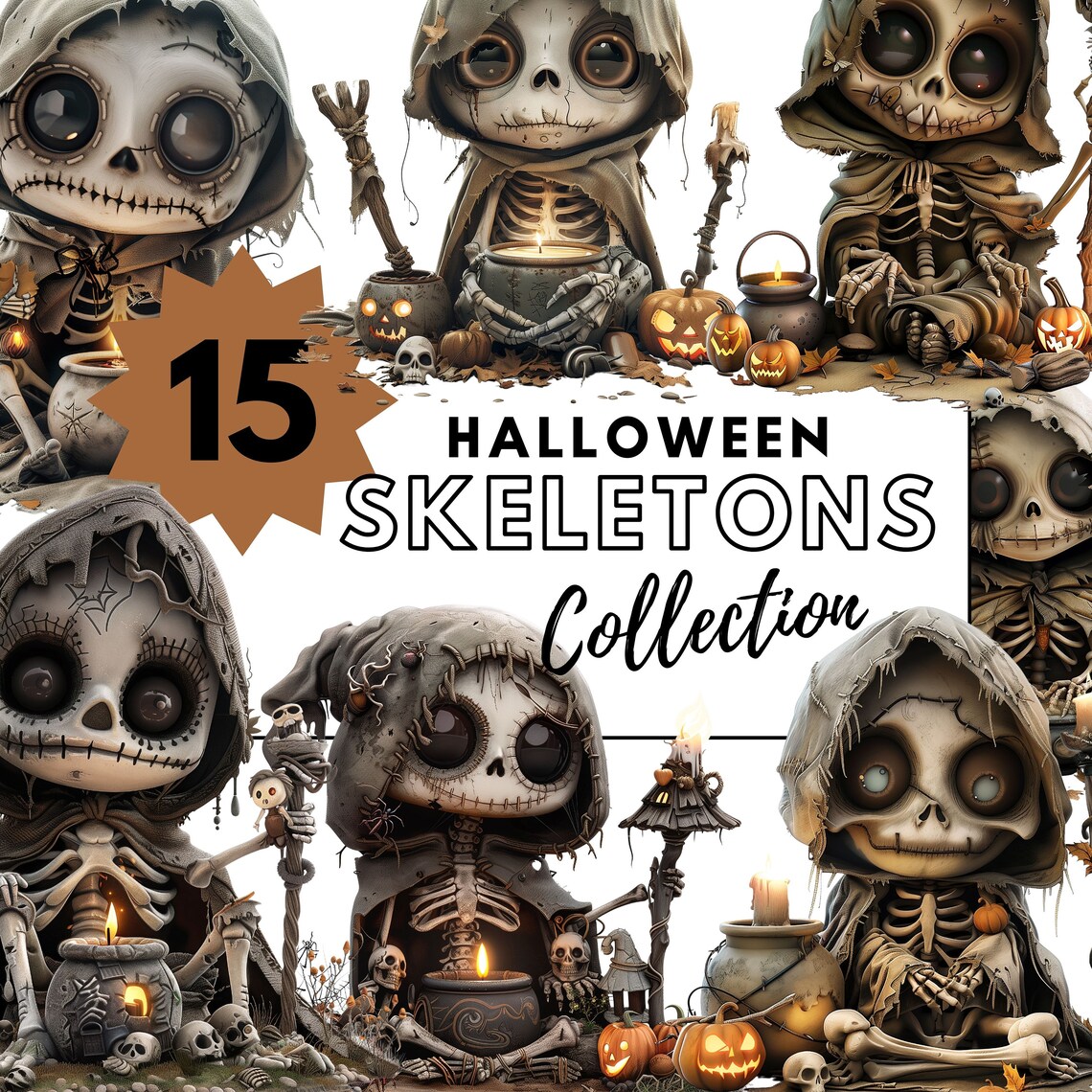 Chibi Halloween Skeletons Clipart - Cute Spooky Skeletons, Halloween ...