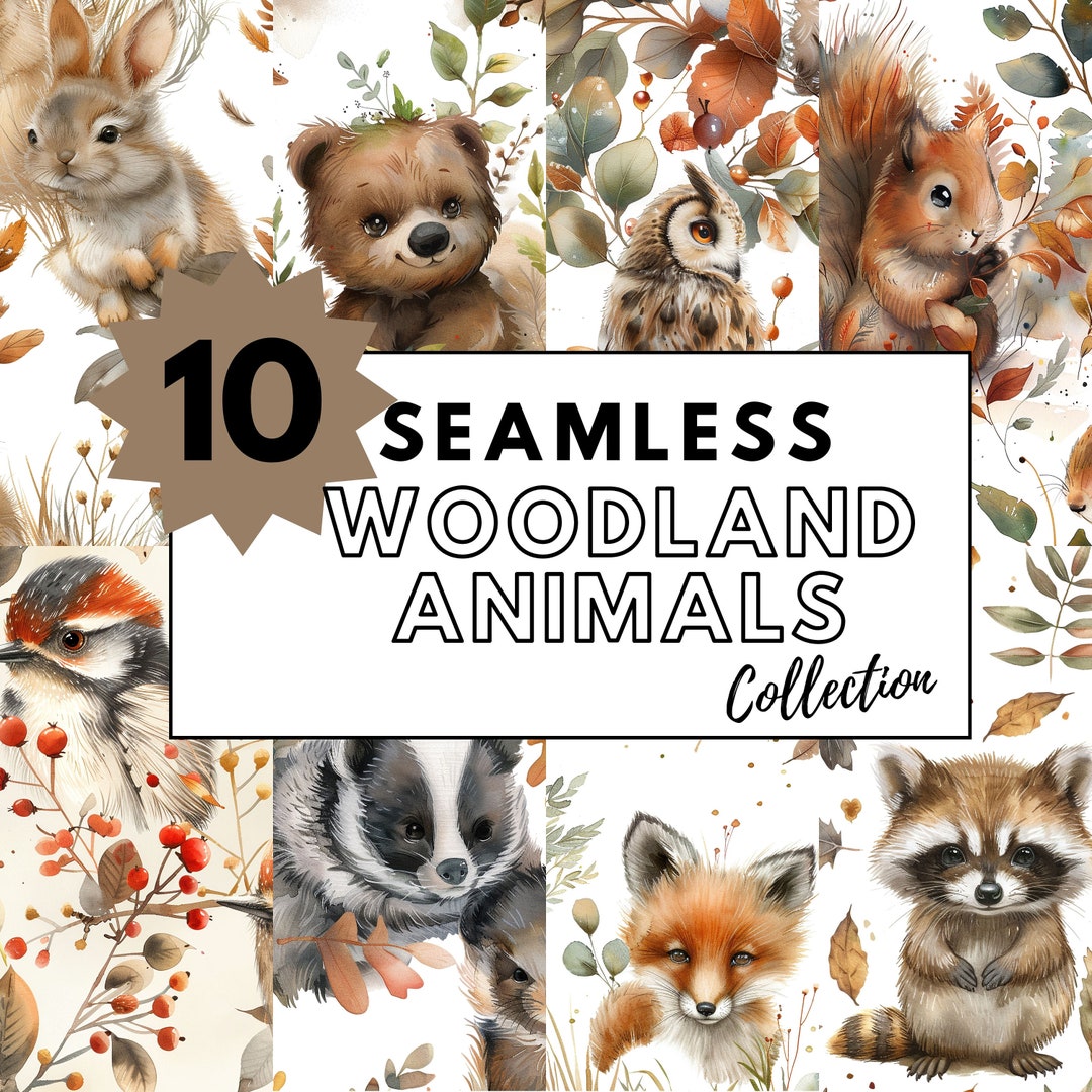 Seamless Woodland Animals Watercolor Patterns - Forest Wildlife ...