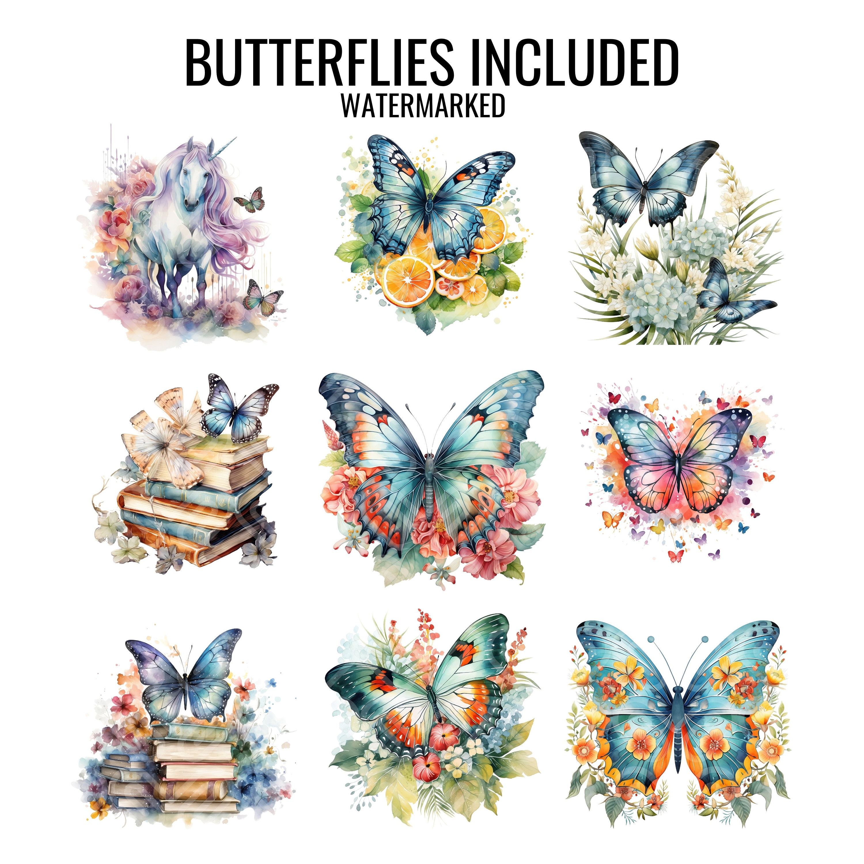 Butterfly Watercolor Clipart Bundle 50 Exquisite Hand-painted Style ...