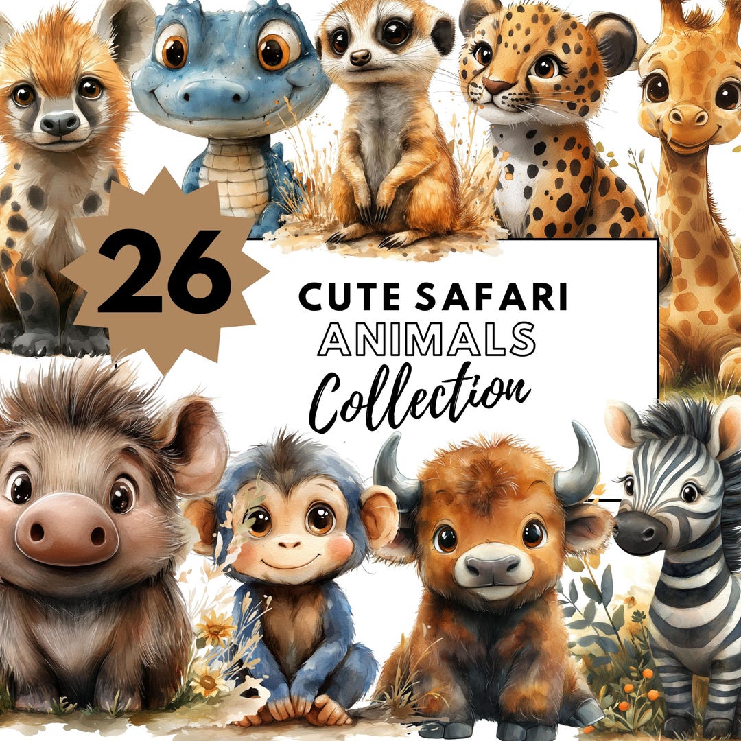 Adorable Safari Animal Clip Art Collection: 26 Cute and Whimsical ...
