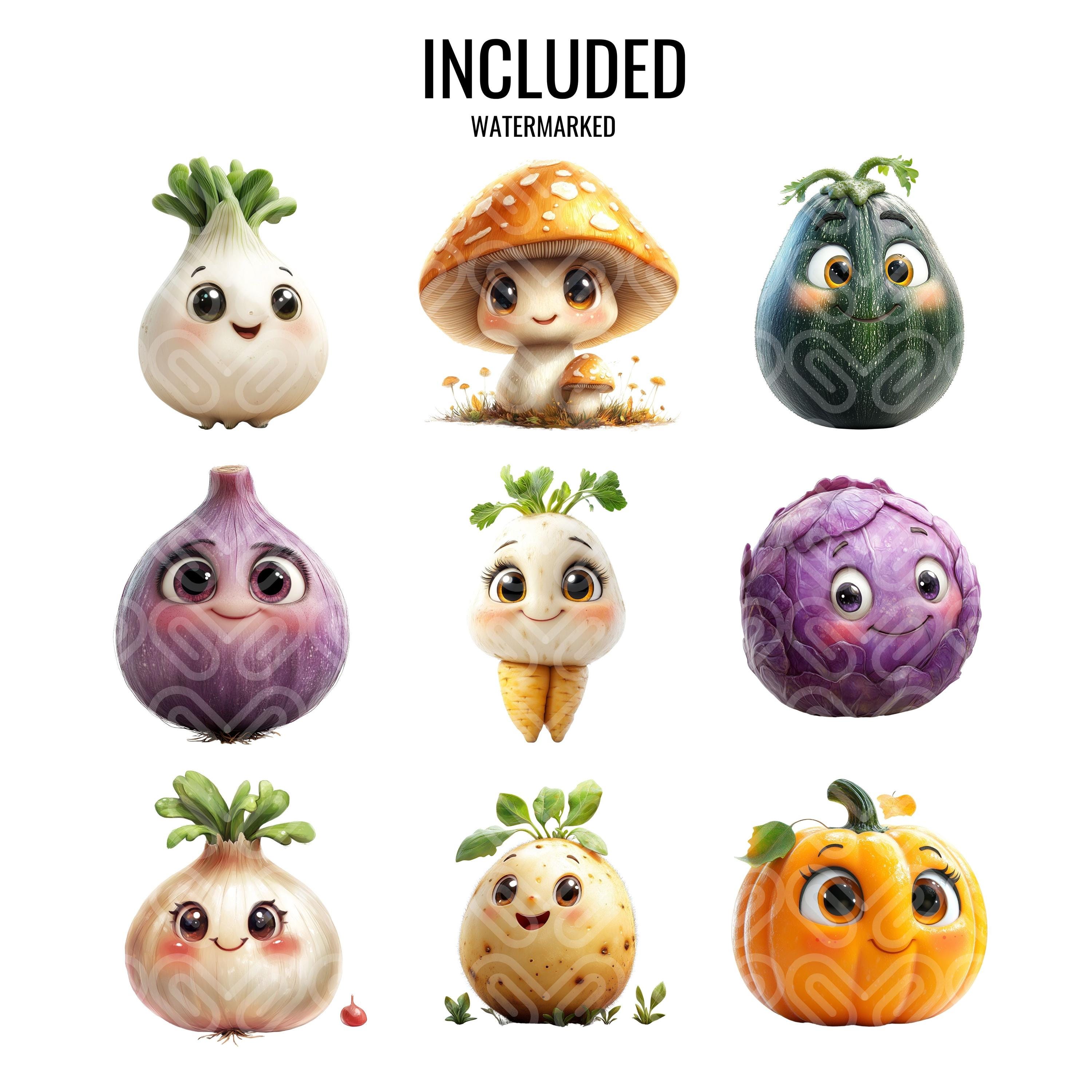 Cute Vegetable Clip Art: Kawaii, Photorealistic Veggies (digital ...