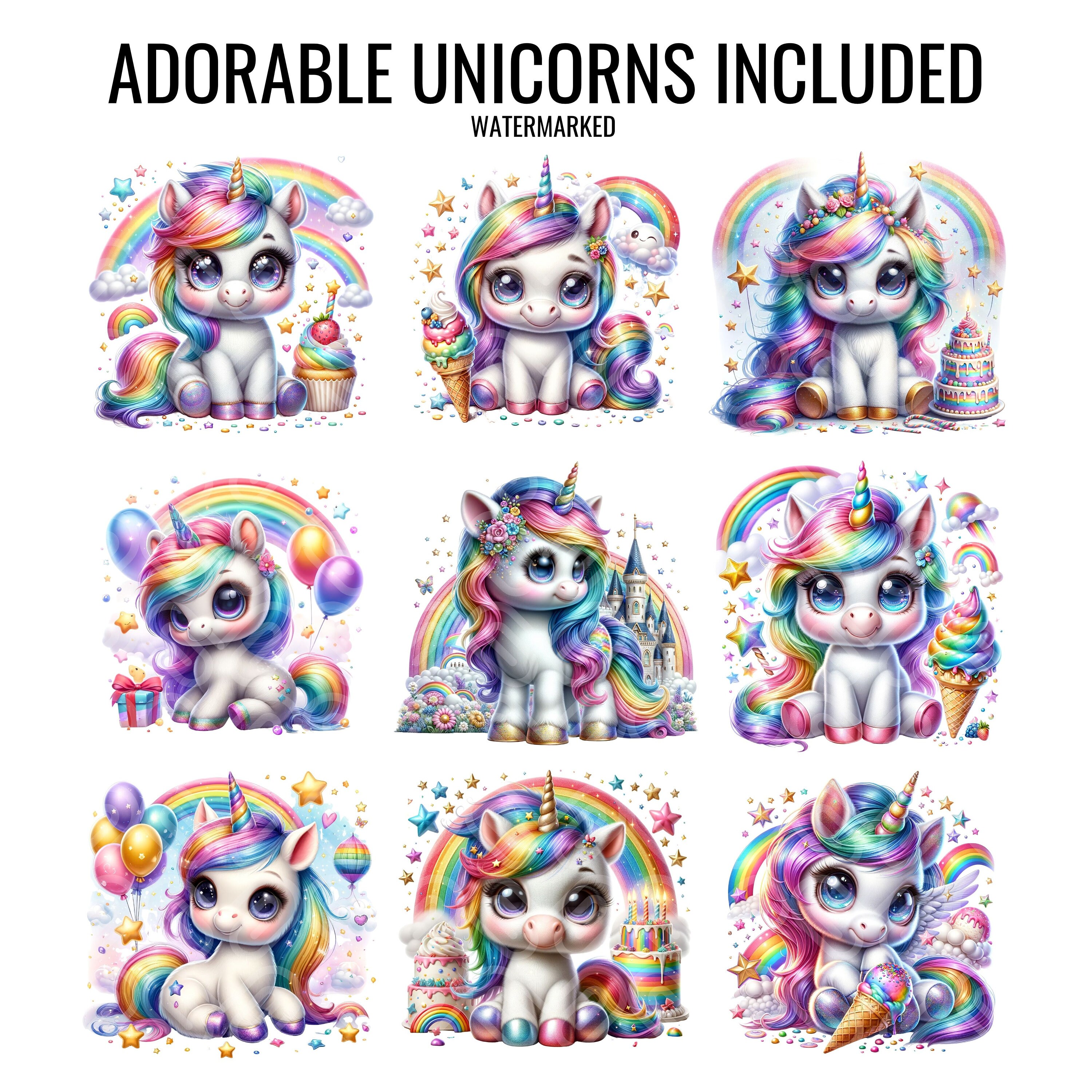 Cute & Adorable Kawaii Unicorn Clip Art Set 2 20 Unique Unicorn ...