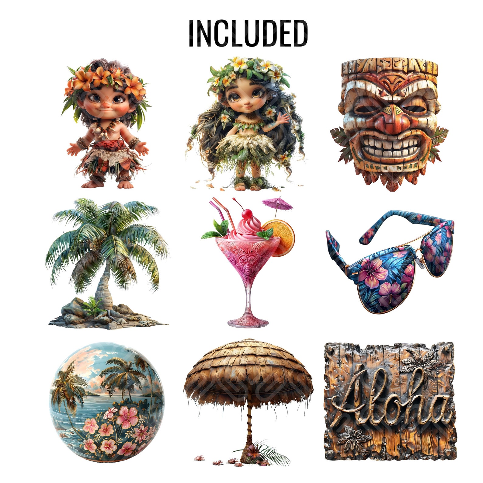 Hawaiian Luau Chibi Clipart BIG Bundle - Mega Collection of Tropical ...