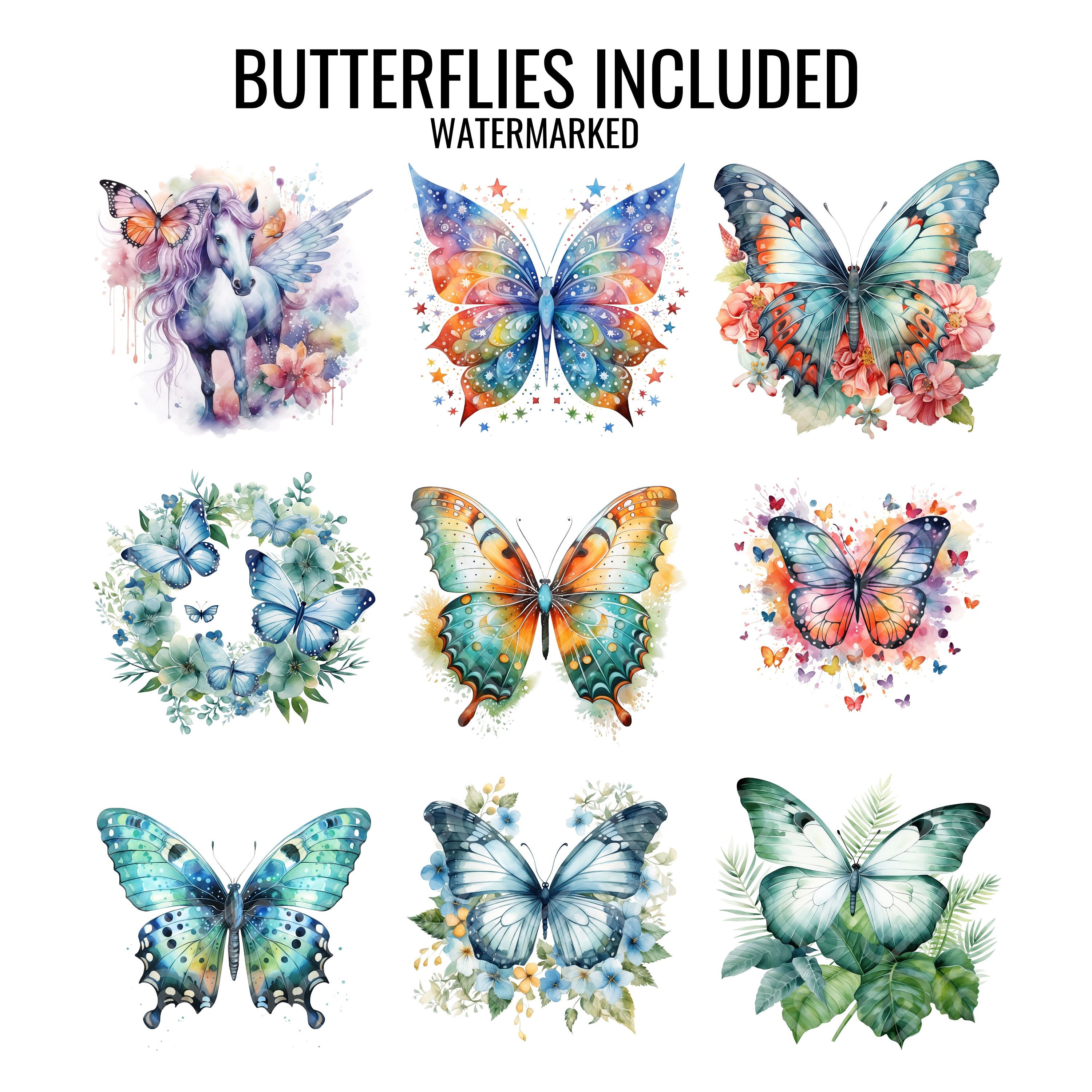 Butterfly Watercolor Clipart Bundle - 50 Exquisite Hand-painted Style ...