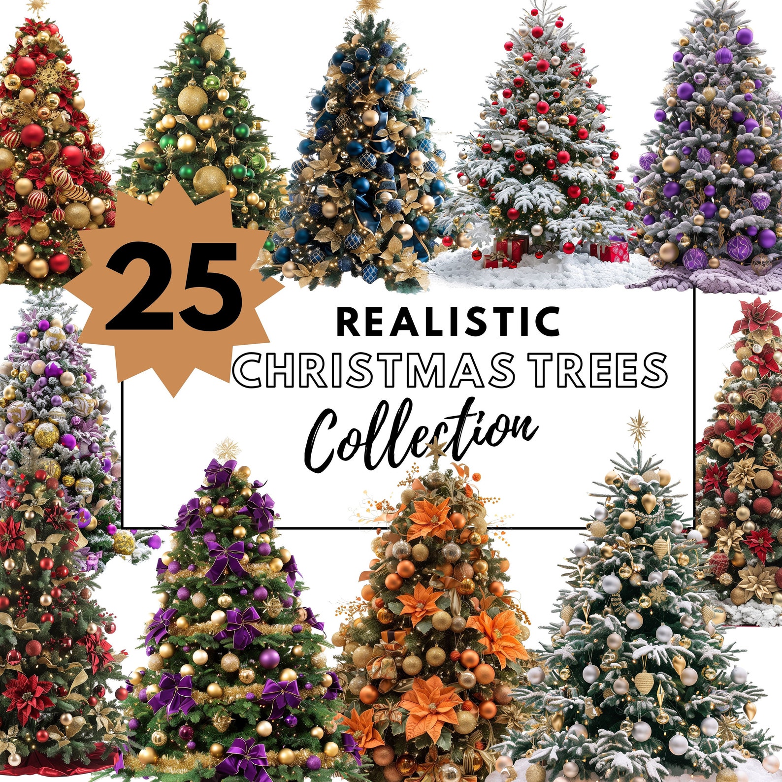 Realistic Christmas Trees Clipart - Decorated Holiday Trees, Festive ...