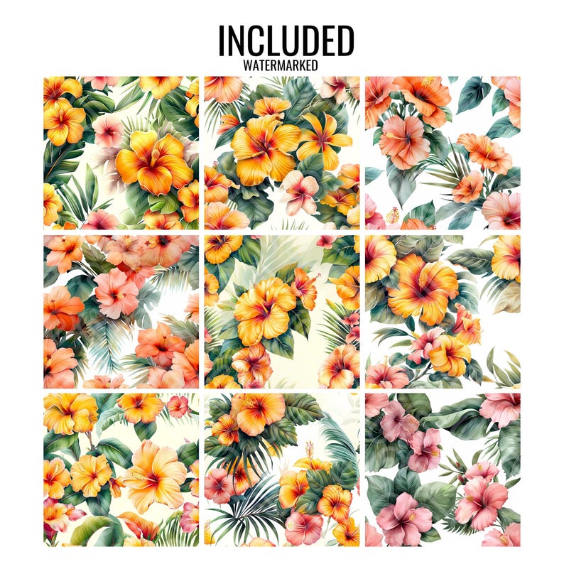 Hawaiian Flower Seamless Patterns – Tropical Hibiscus Digital Papers ...