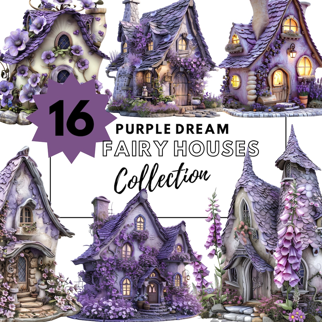 Purple Dream Fairy Houses Clipart - Cute Fantasy Homes, Dreamy Fairy ...