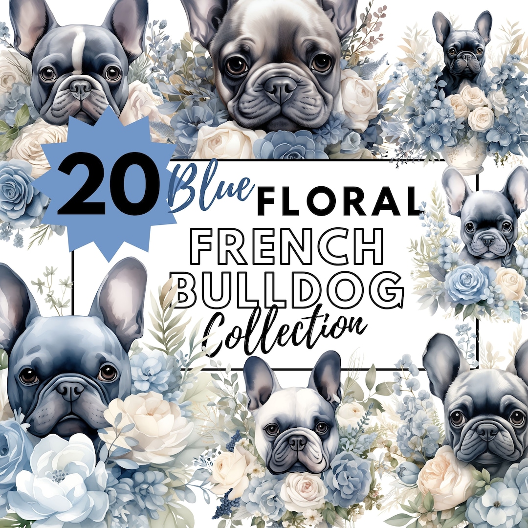 Blue Floral French Bulldog Collection - Elegant Frenchie & Flowers ...