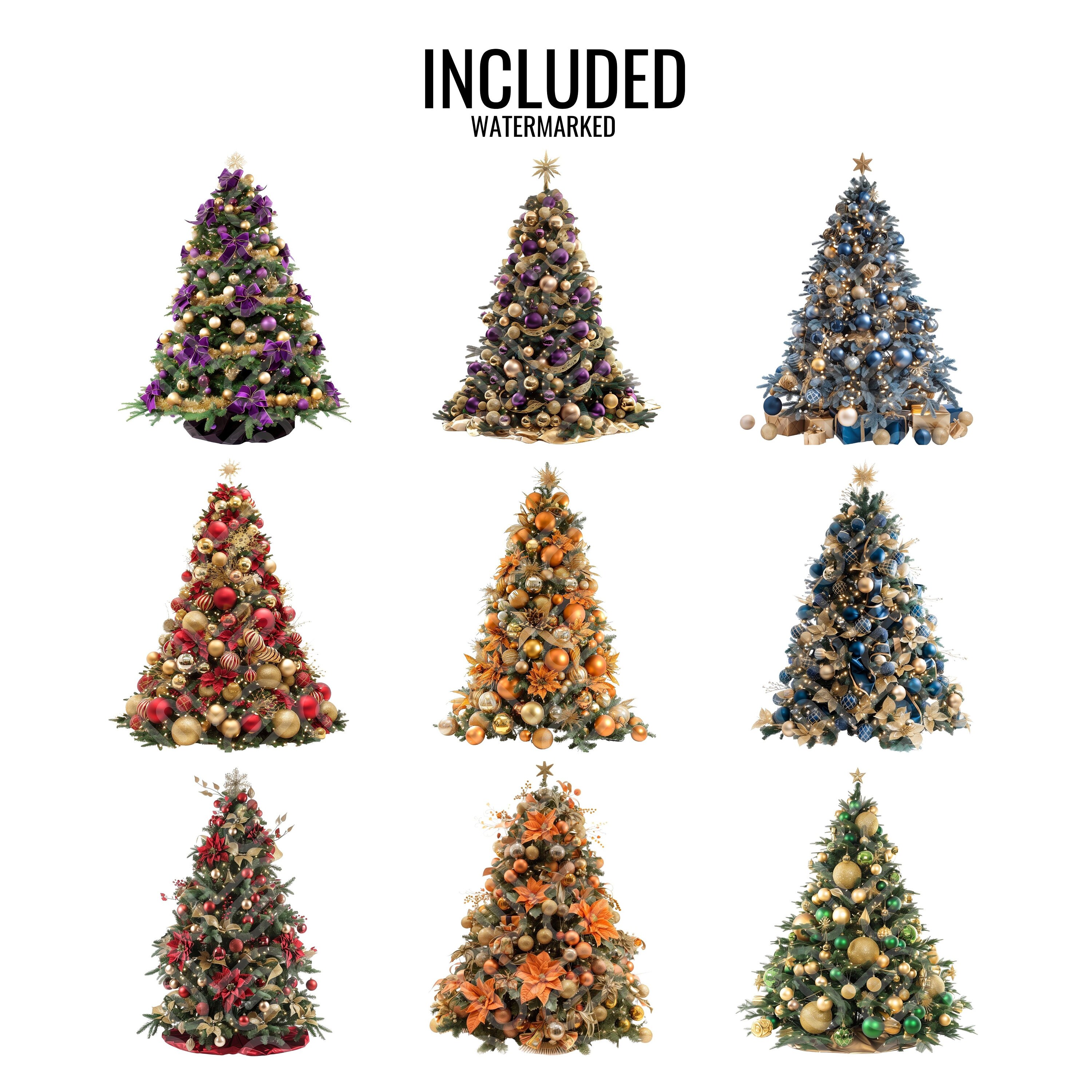 Realistic Christmas Trees Clipart - Decorated Holiday Trees, Festive ...
