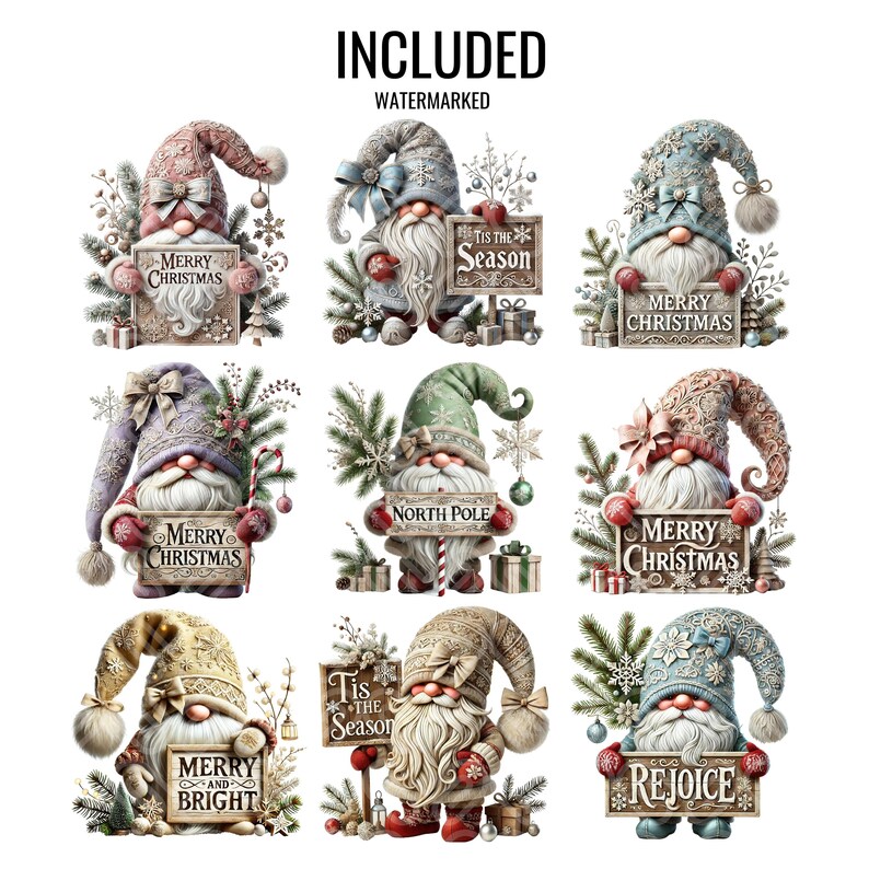 Christmas Gnome Clip Art Bundle: Festive Holiday PNG Clipart ...