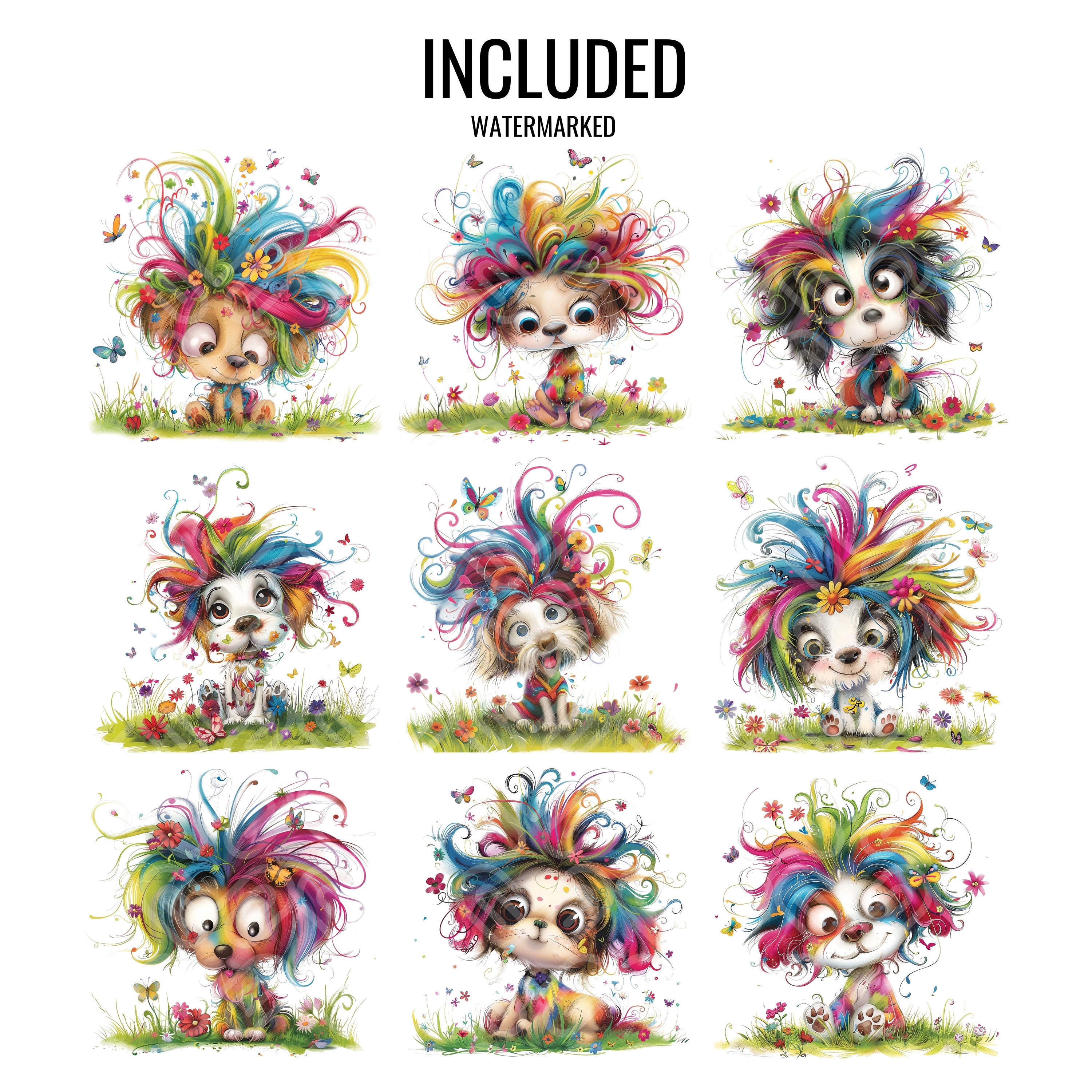 Whimsical Rainbow Puppies Clip Art Collection 14 Adorable Colorful ...