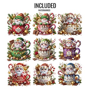 Cute Santa Christmas Cups Clipart - Holiday Hot Chocolate, Festive ...