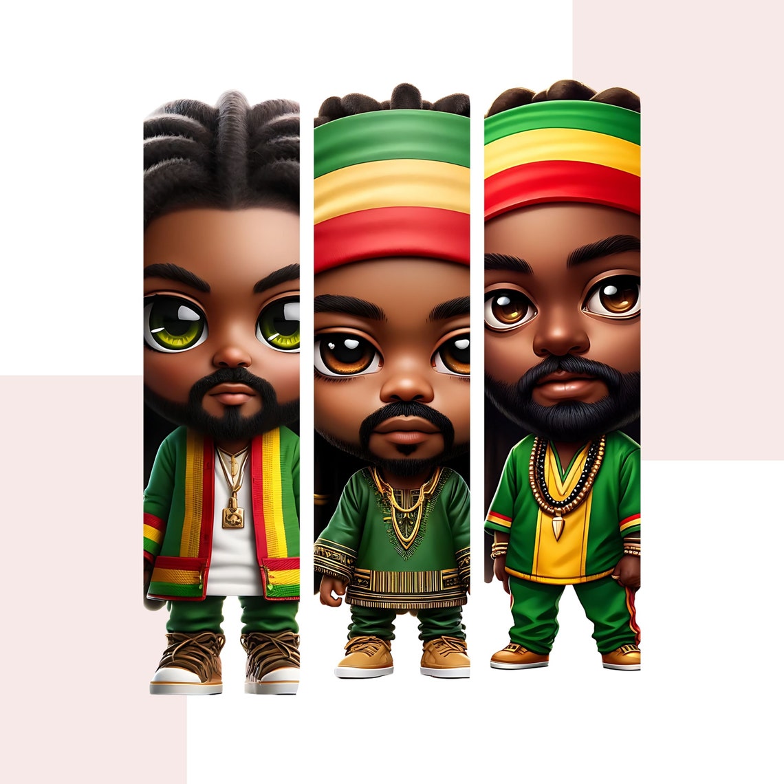 Rastafarian Men Chibi Clipart - Colorful Rasta Collection - Etsy