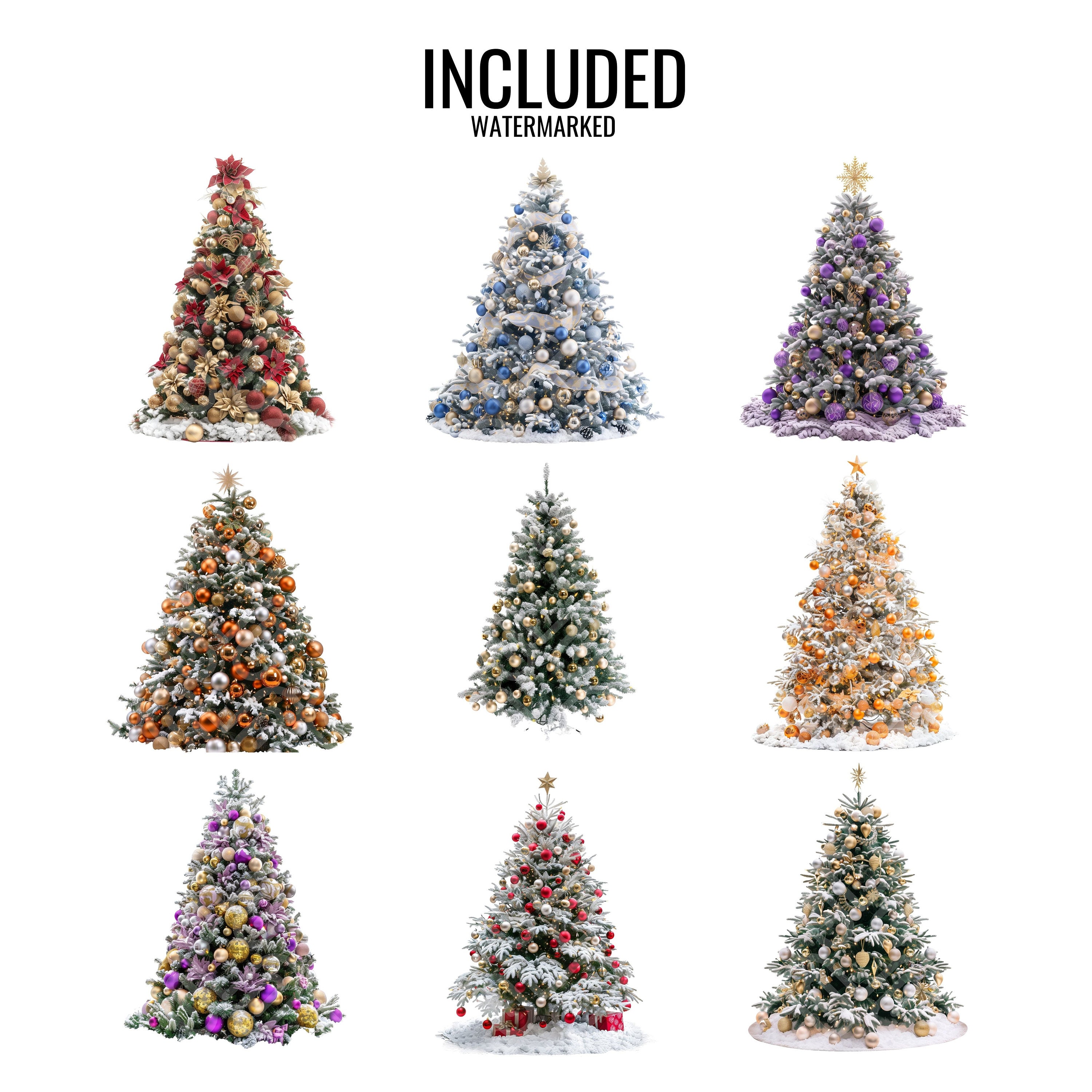 Realistic Christmas Trees Clipart - Decorated Holiday Trees, Festive ...