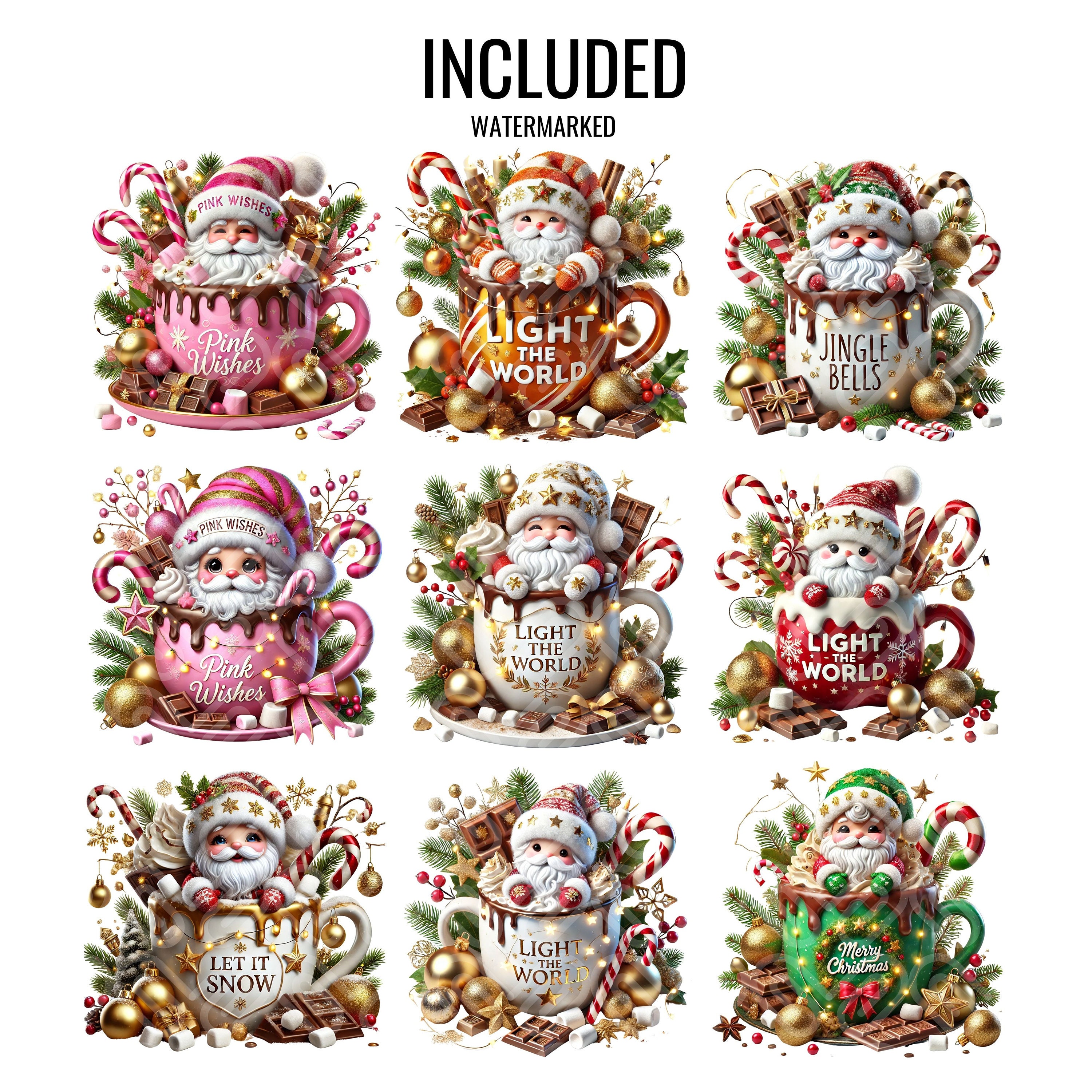 Cute Santa Christmas Cups Clipart - Holiday Hot Chocolate, Festive ...
