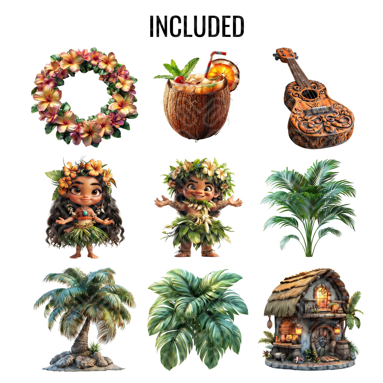 Hawaiian Luau Chibi Clipart BIG Bundle - Mega Collection of Tropical ...