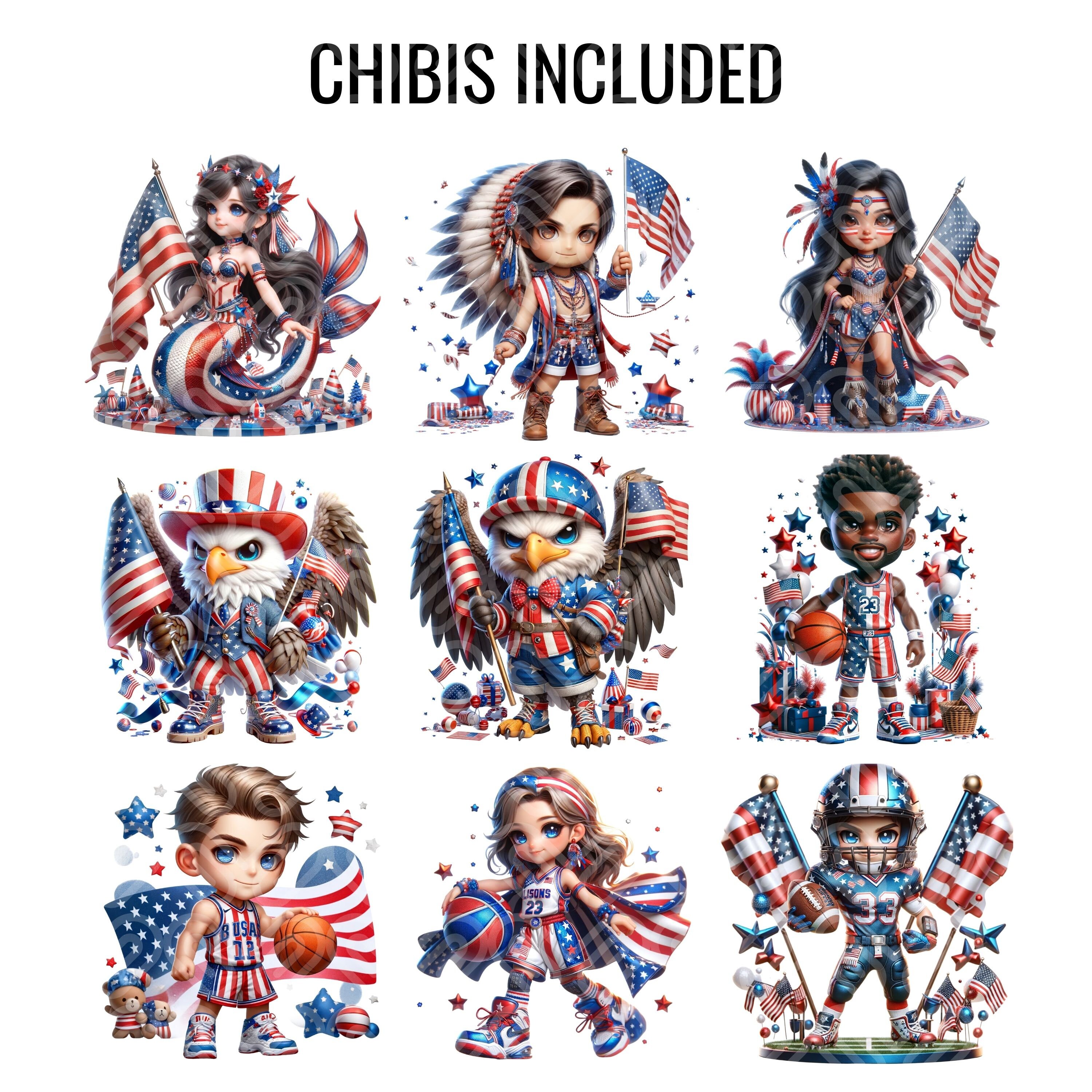 Chibi 4th of July Celebrations Clip Art | 28 Patriotic Chibi Characters ...