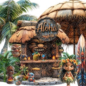 Hawaiian Luau Chibi Clipart BIG Bundle - Mega Collection of Tropical ...