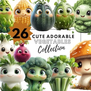 Cute Vegetable Clip Art: Kawaii, Photorealistic Veggies (digital ...