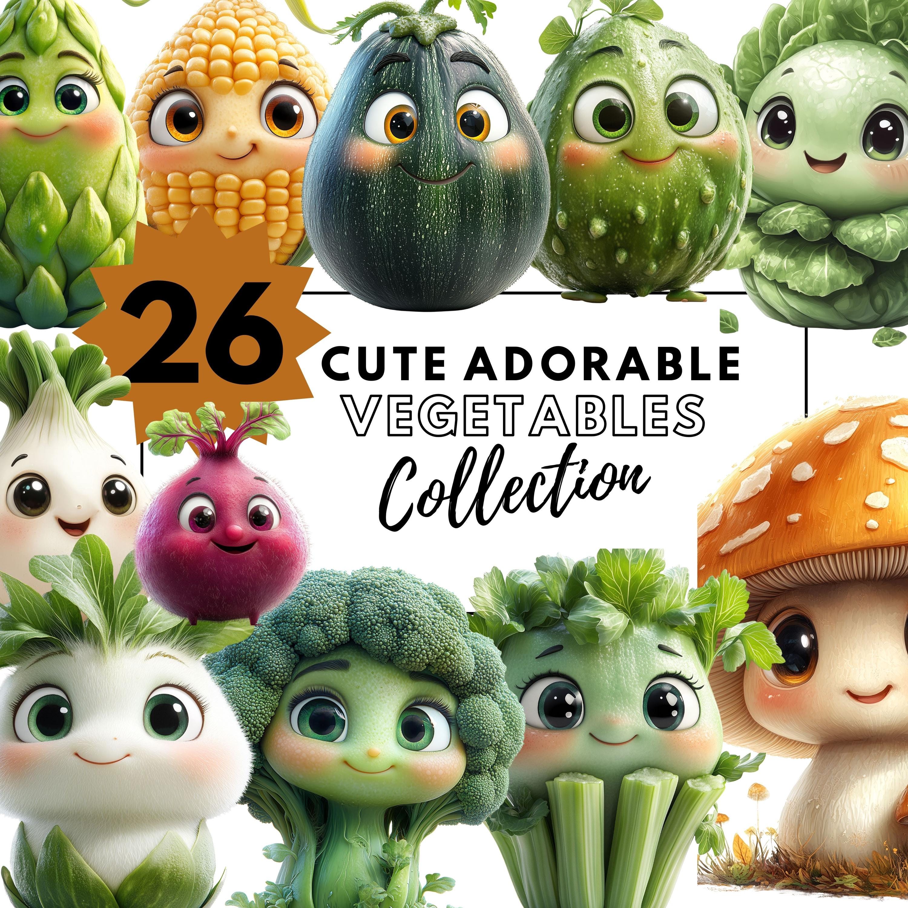 Cute Vegetable Clip Art: Kawaii, Photorealistic Veggies (digital ...