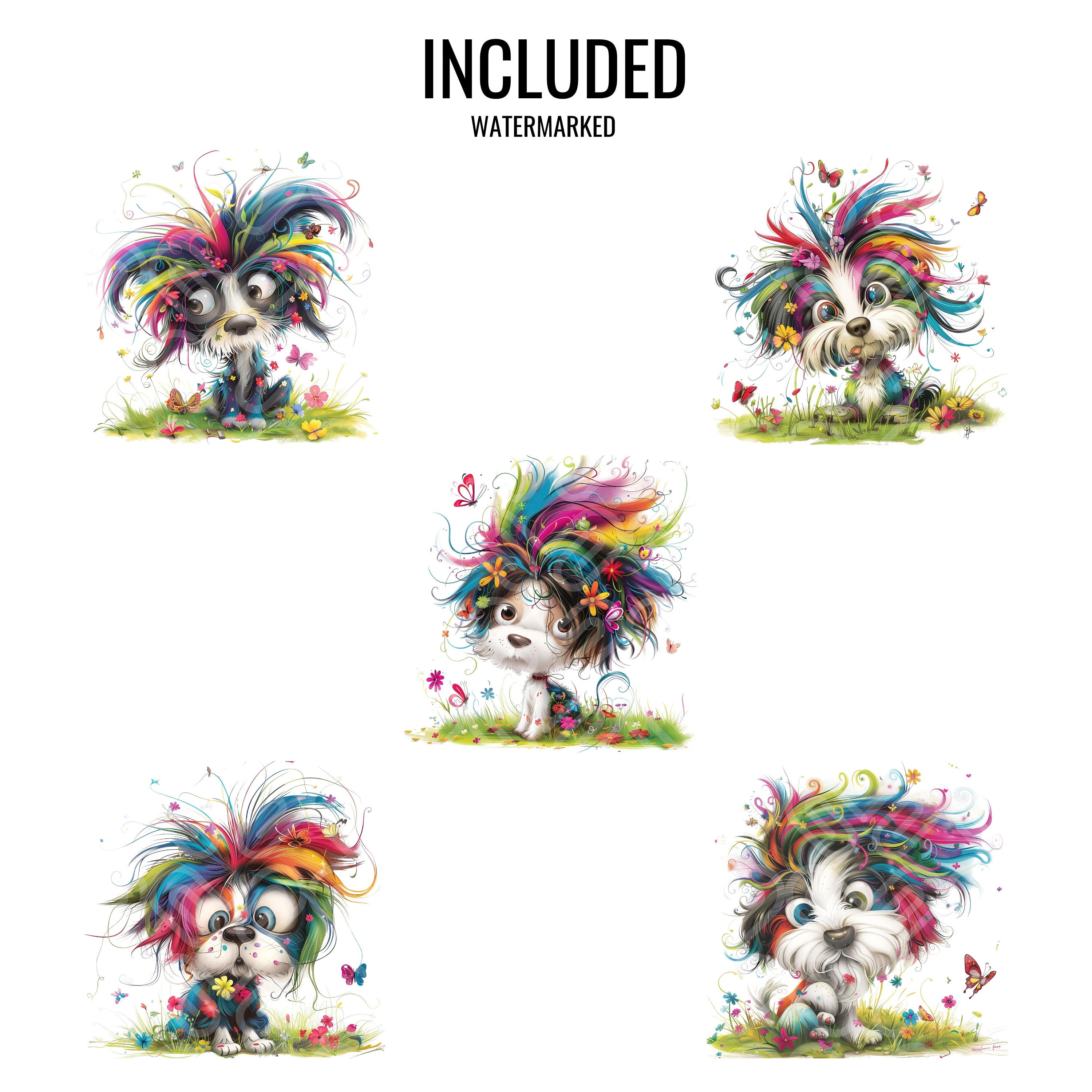 Whimsical Rainbow Puppies Clip Art Collection 14 Adorable Colorful ...
