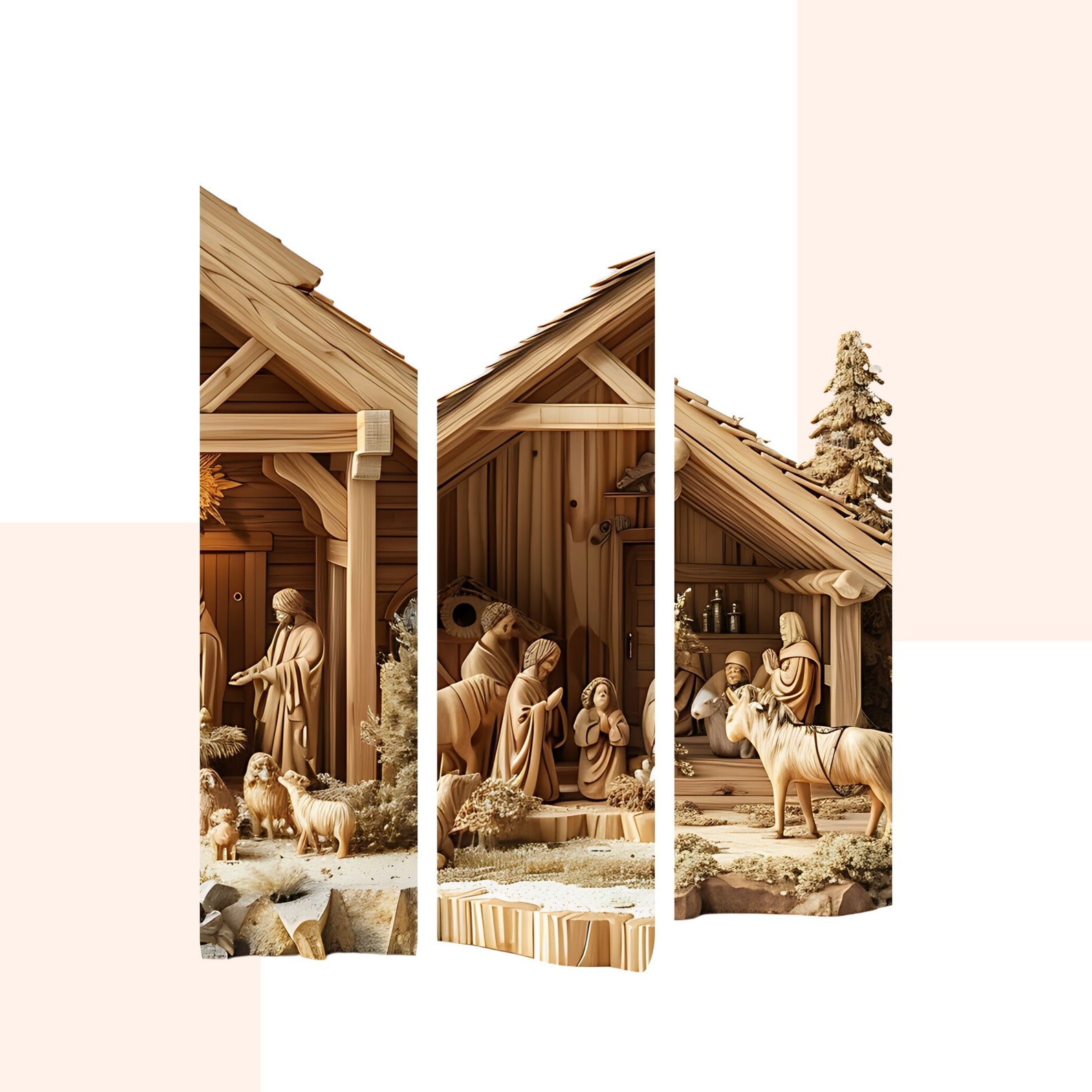 Carved Wood Nativity Scene Clipart - Rustic Christmas Collection - Etsy