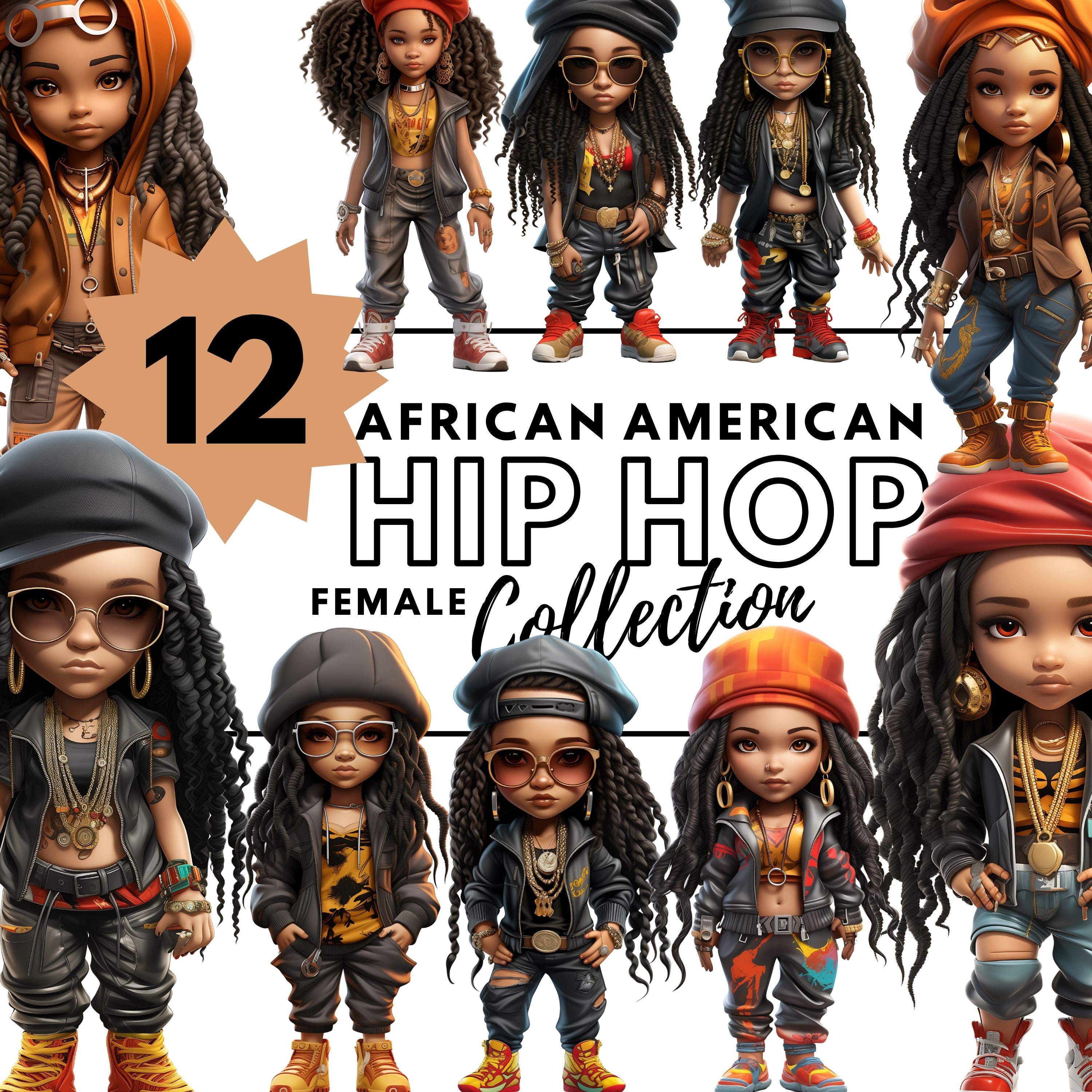 African American Female Hip Hop Chibi Clipart - Urban Divas Collection ...