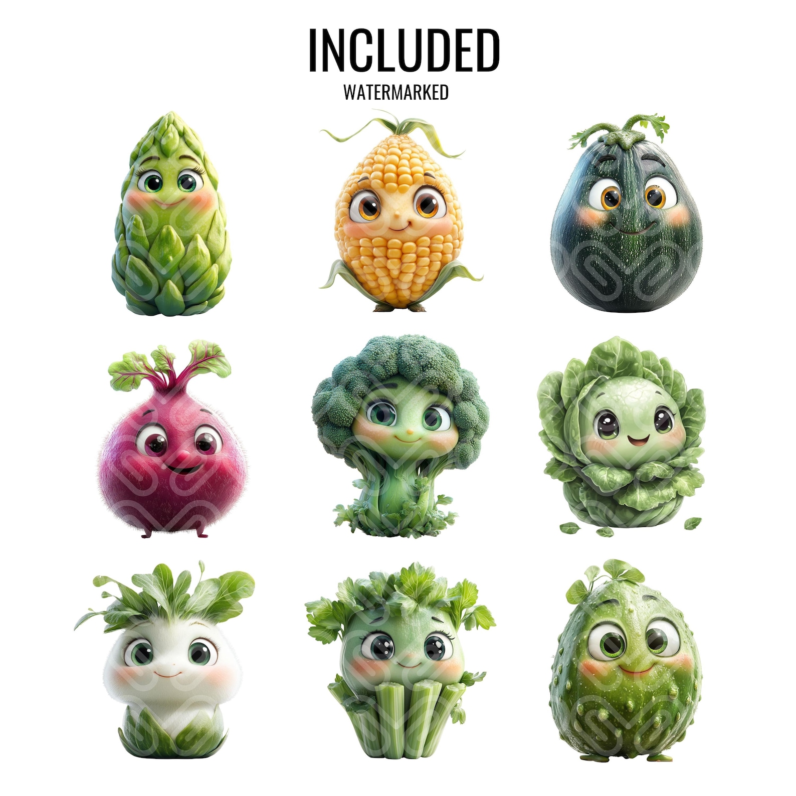 Cute Vegetable Clip Art: Kawaii, Photorealistic Veggies (digital ...
